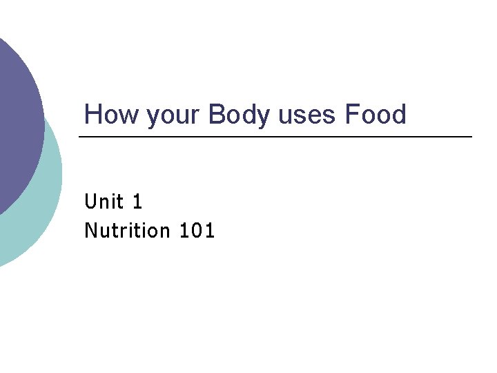 How your Body uses Food Unit 1 Nutrition