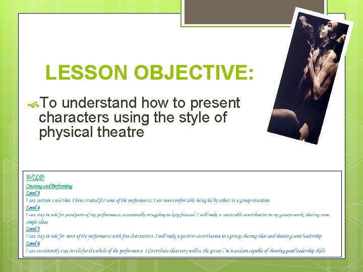 PHYSICAL THEATRE Year 7 Drama Lesson 4 Exaggeration