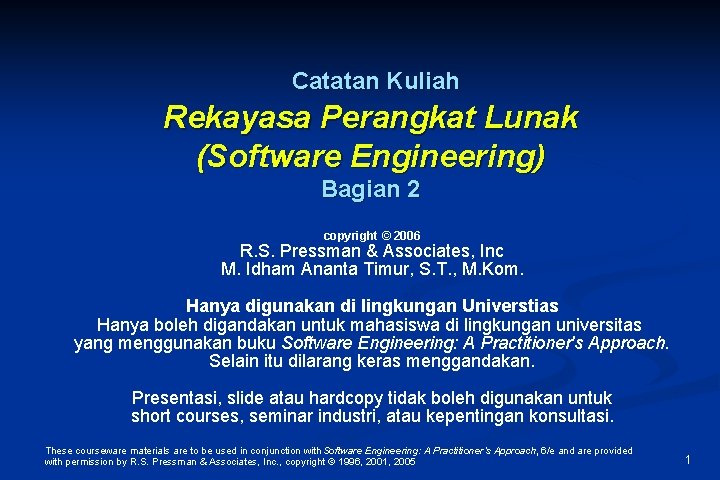Catatan Kuliah Rekayasa Perangkat Lunak Software Engineering Bagian