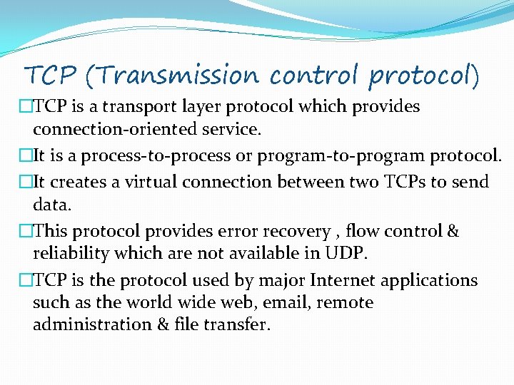 TCP Congestion Control Quality of Service Presenting By