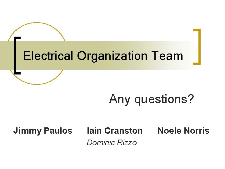 Electrical Organization Team Update Presentation Monday 6 th