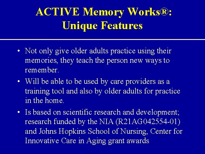 ACTIVE Memory Works Webbased Memory Training for Healthy