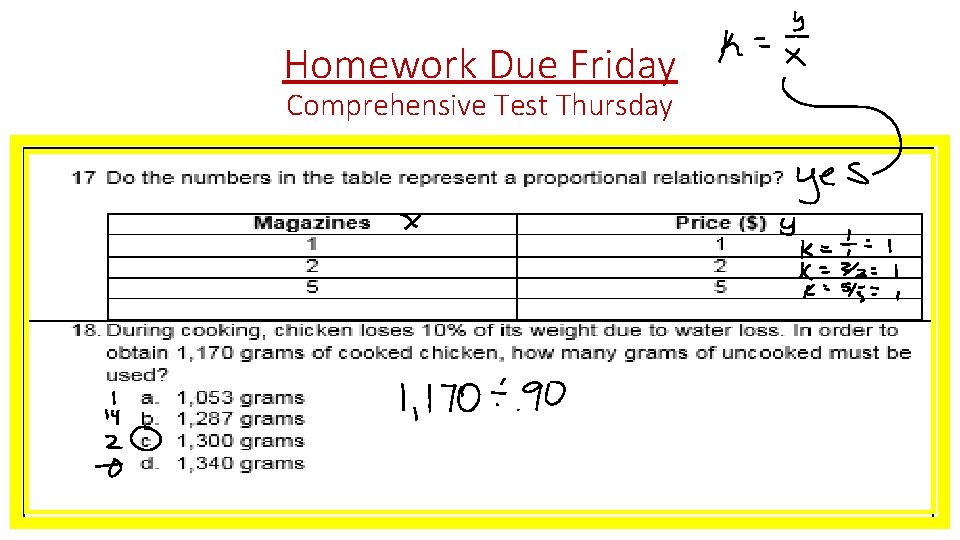 Homework Due Friday Comprehensive Test Thursday Learning Targets