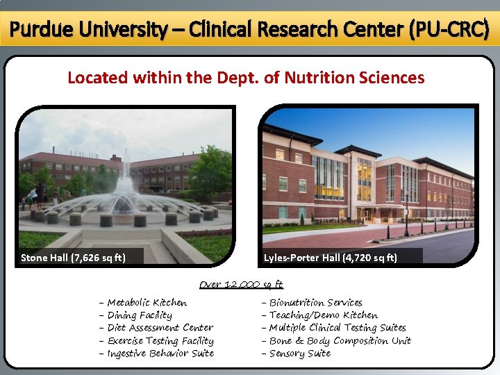 Purdue University Clinical Research Center PUCRC Located within