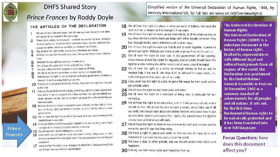 DHFS Shared Story Prince Frances by Roddy Doyle