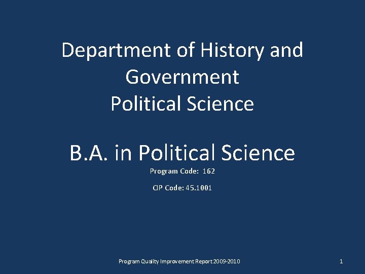 Department of History and Government Political Science B