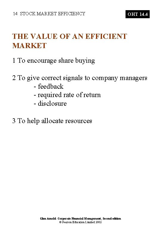 14 STOCK MARKET EFFICIENCY OHT 14 1 LEARNING