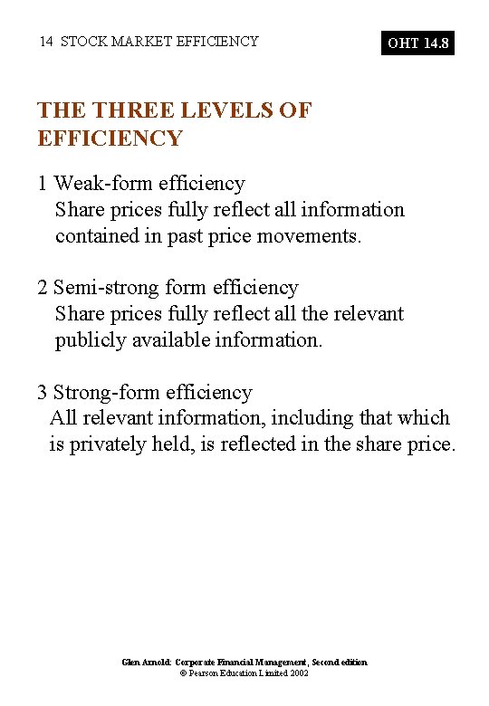 14 STOCK MARKET EFFICIENCY OHT 14 1 LEARNING
