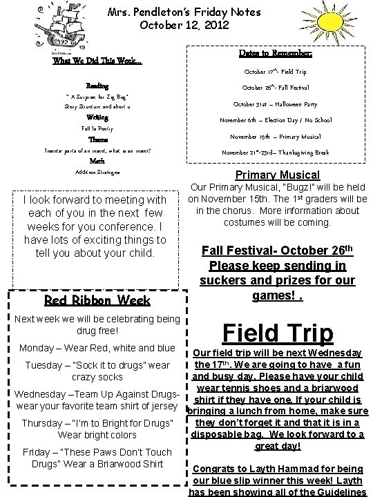 Mrs Pendletons Friday Notes October 12 2012 What