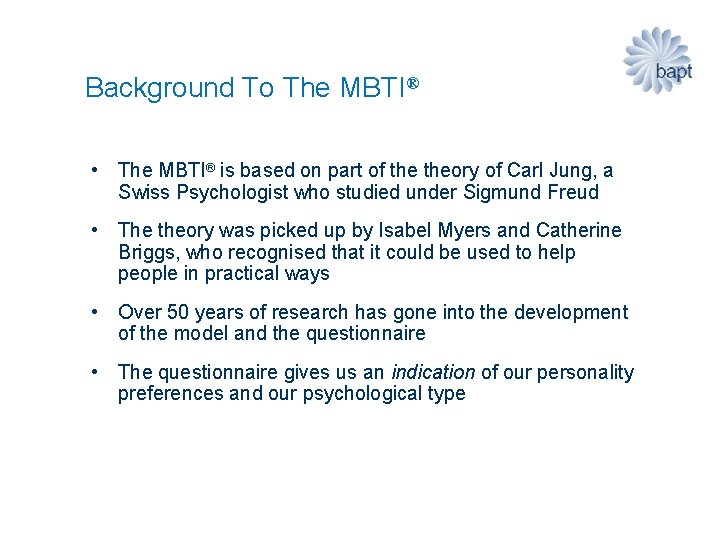 The Myers Briggs Type Indicator MBTI Feedback Session
