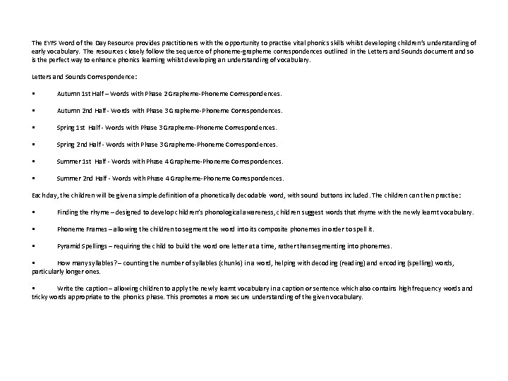 EYFS WORD OF THE DAY Sample The EYFS