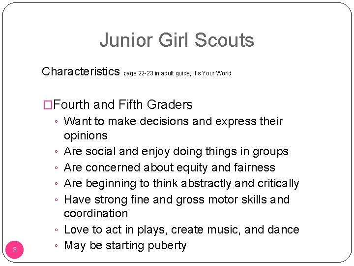 Program Level Junior 1 2 Junior Girl Scouts