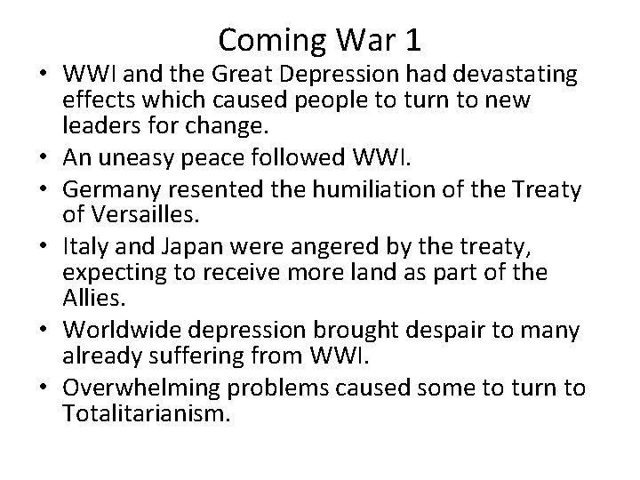 Coming War 1 WWI and the Great Depression