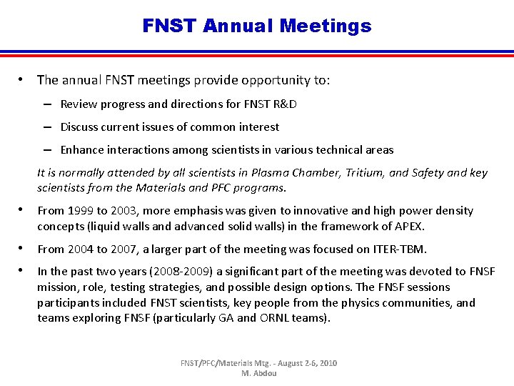 M Abdou FNST PFC Materials FNSF Meeting s