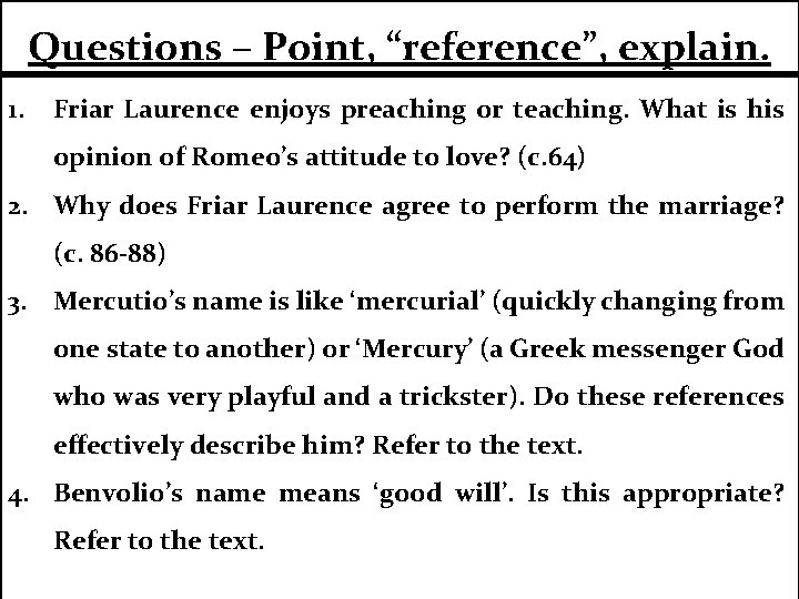 Romeo and Juliet reading 6 Date Objectives 1