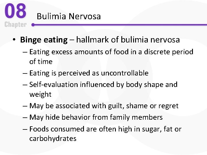 Chapter 8 Eating and Sleep Disorders Outline Types