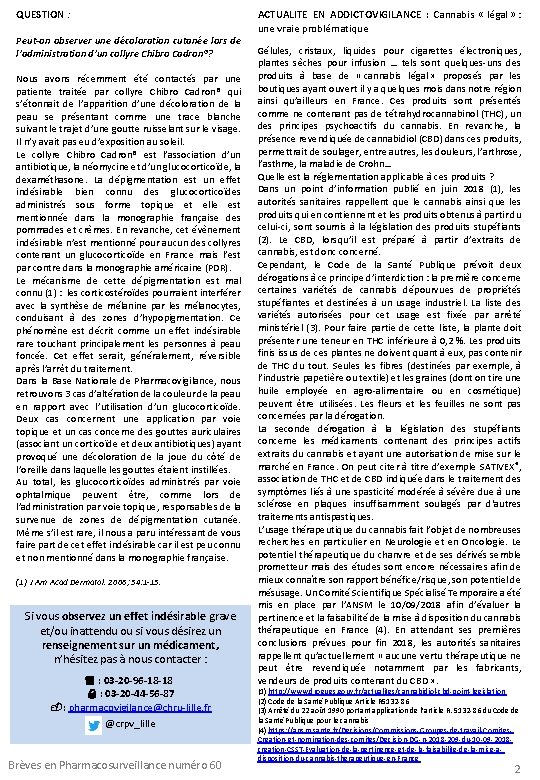 Brves de Pharmacosurveillance Centre Rgional de Pharmacovigilance Nord