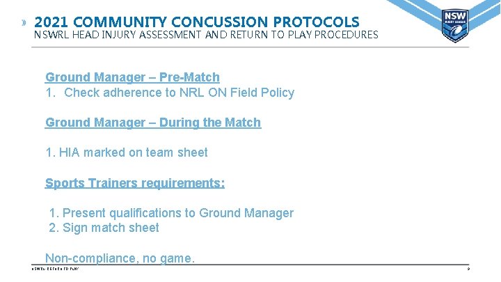 COMMUNITY RUGBY LEAGUE CONCUSSION PROTOCOLS 2020 COMMUNITY CONCUSSION