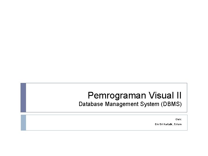 Pemrograman Visual II Database Management System DBMS Oleh