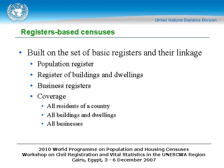 Civil registration and population registers 2010 World Programme