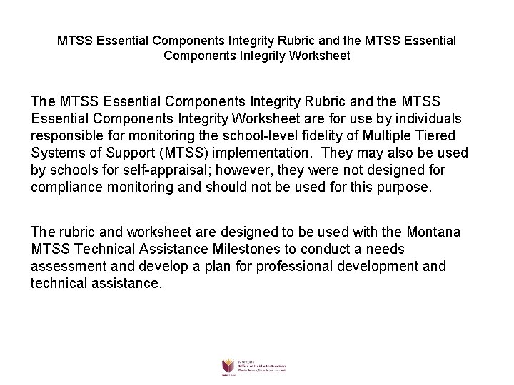 An Overview of Montanas Integrity WorksheetRubric K12 and