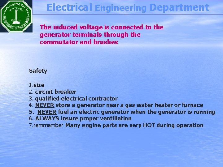 Electrical Engineering Department Electric Generator Done by Abdullah