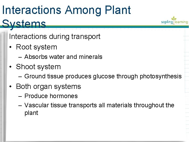 Interactions Among Plant Biology 10B Systems Interactions Among