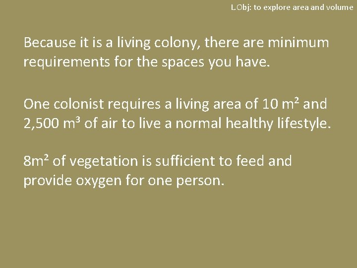 L Obj to explore area and volume L