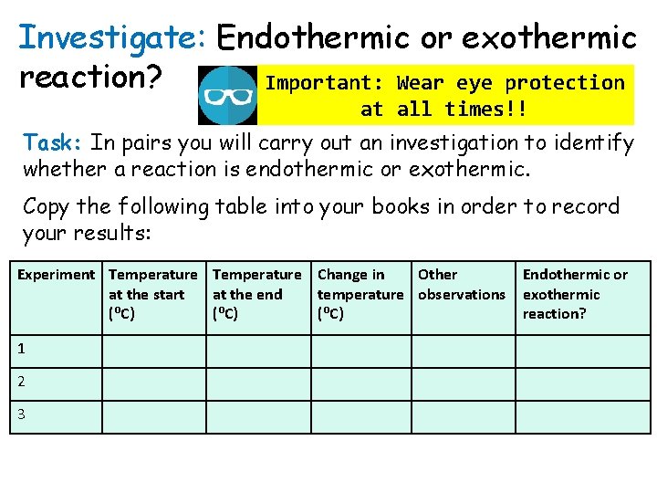 Exothermic Endothermic Reactions Do now activity State what