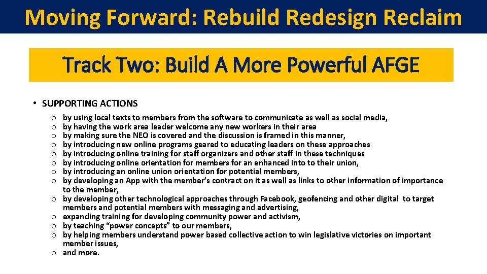Moving Forward Rebuild Redesign Reclaim Two Tracks One