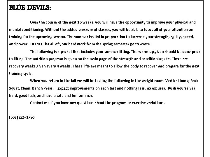 BLUE DEVIL TRACK AND FIELD STRENGTH AND CONDITIONING