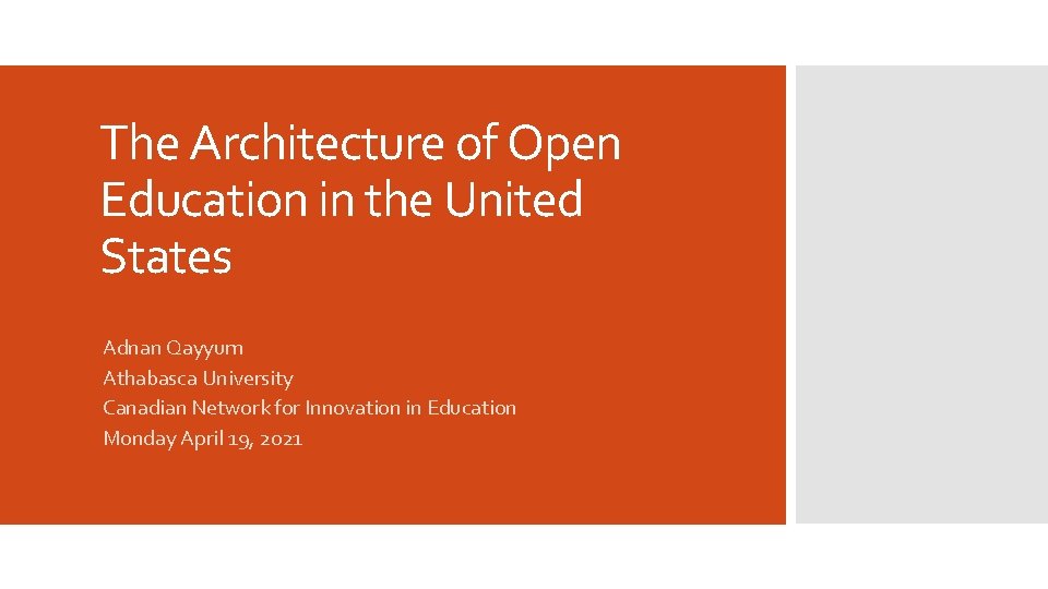 The Architecture of Open Education in the United