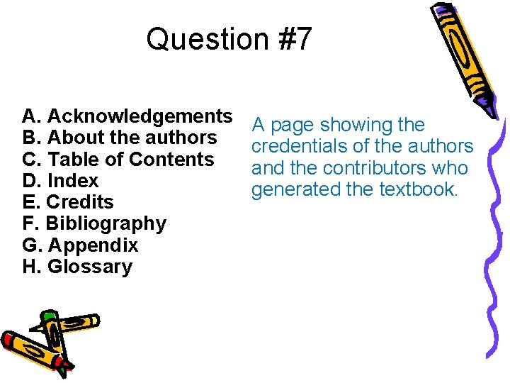 Parts of a Textbook Pop quiz Directions Write