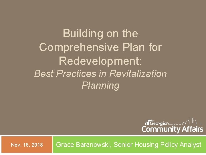 Building on the Comprehensive Plan for Redevelopment Best