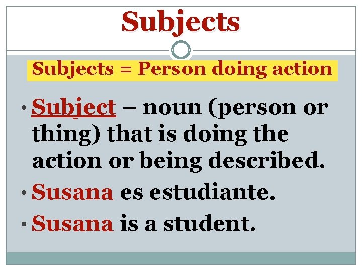 Gramtica 1 SUBJETOS Y VERBOS Verbs Action Words