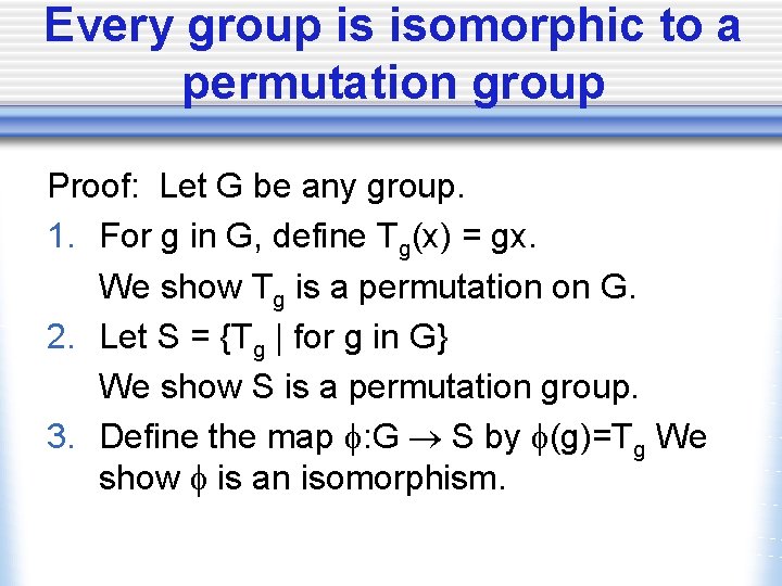Cayley Theorem Every group is isomorphic to a