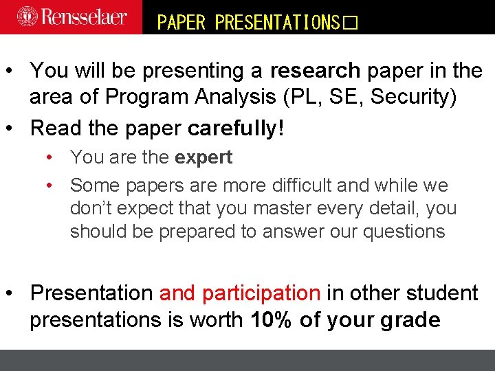 PAPER PRESENTATIONS 1 Each paper will be presented