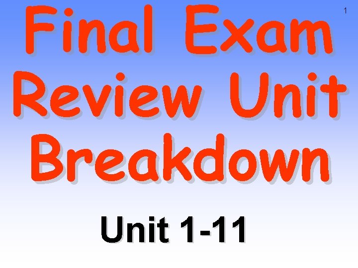 Final Exam Review Unit Breakdown 1 Unit 1
