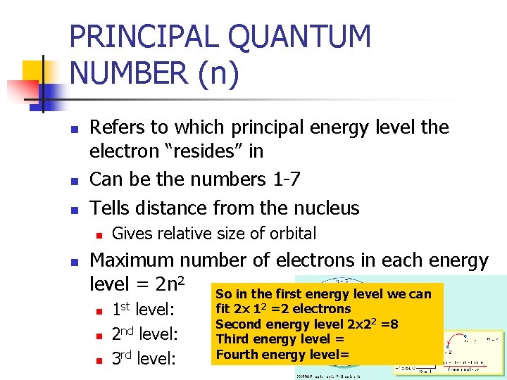 Quantum Numbers four numbers used to describe the