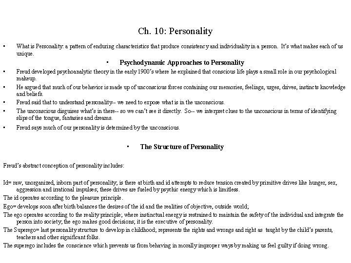 Ch 10 Personality What is Personality a pattern