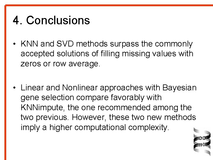 Missing value estimation methods for DNA microarrays Statistics