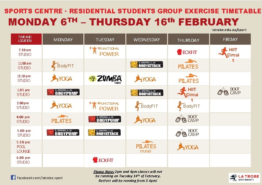 SPORTS CENTRE RESIDENTIAL STUDENTS GROUP EXERCISE TIMETABLE MONDAY