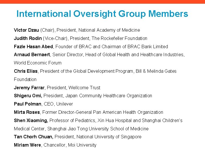 Need for a Global Health Risk Framework Global