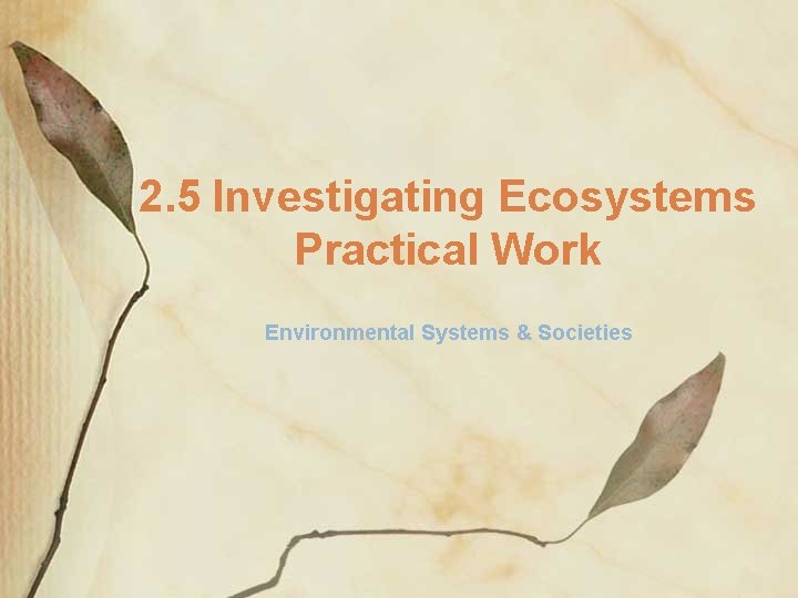 2 5 Investigating Ecosystems Practical Work Environmental Systems