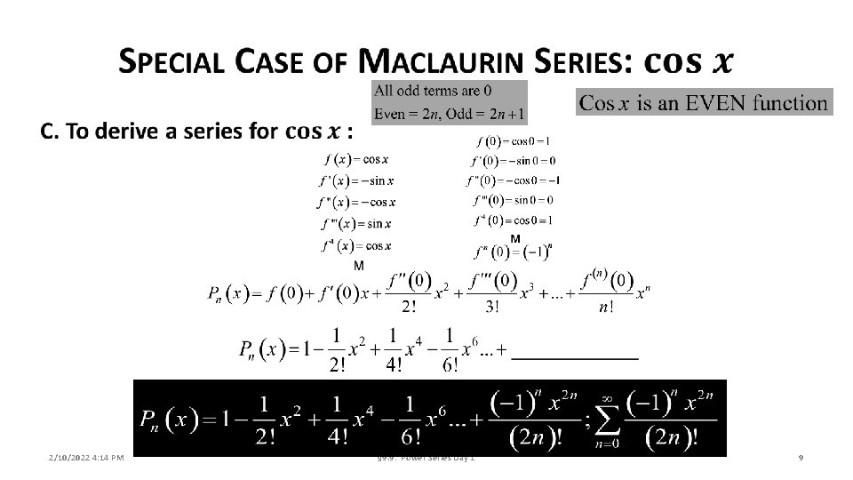 POWER SERIES DAY 1 Section 9 9 Calculus