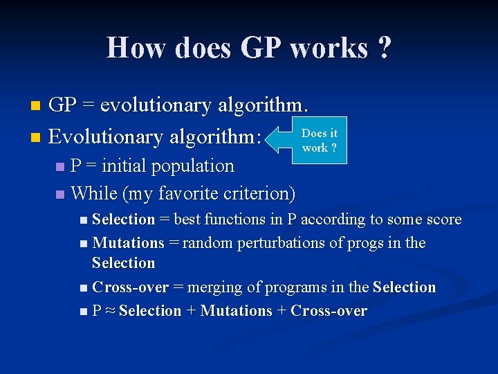 Slightly beyond Turings computability for studying Genetic Programming