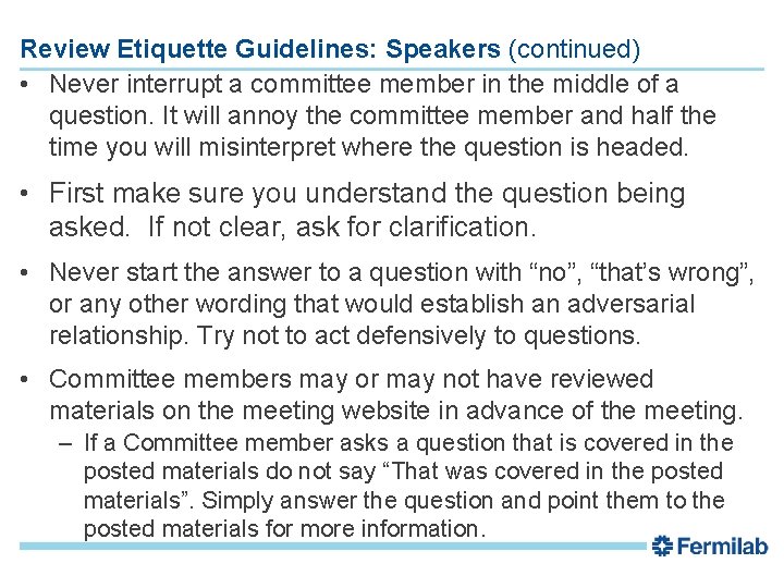 Review Guidance and Etiquette for Presenters and Participants