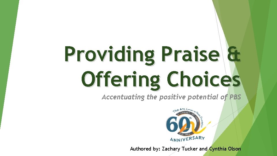 Providing Praise Offering Choices Accentuating the positive potential