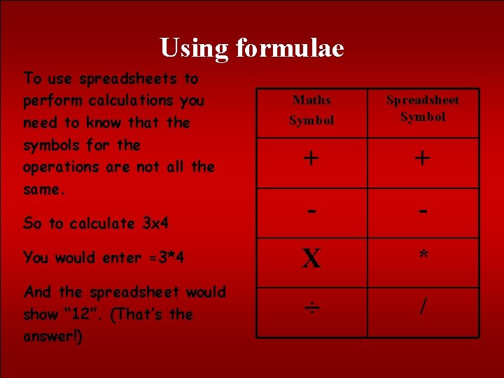 Mrs Hobsons Introduction to Spreadsheets By the end