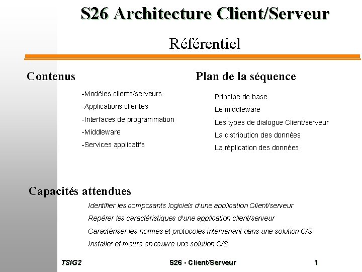 S 26 Architecture ClientServeur Rfrentiel Contenus Plan de